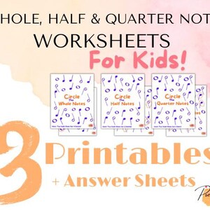 Beginner Whole Half Quarter Note Printable Quiz Worksheets for Kids and ...