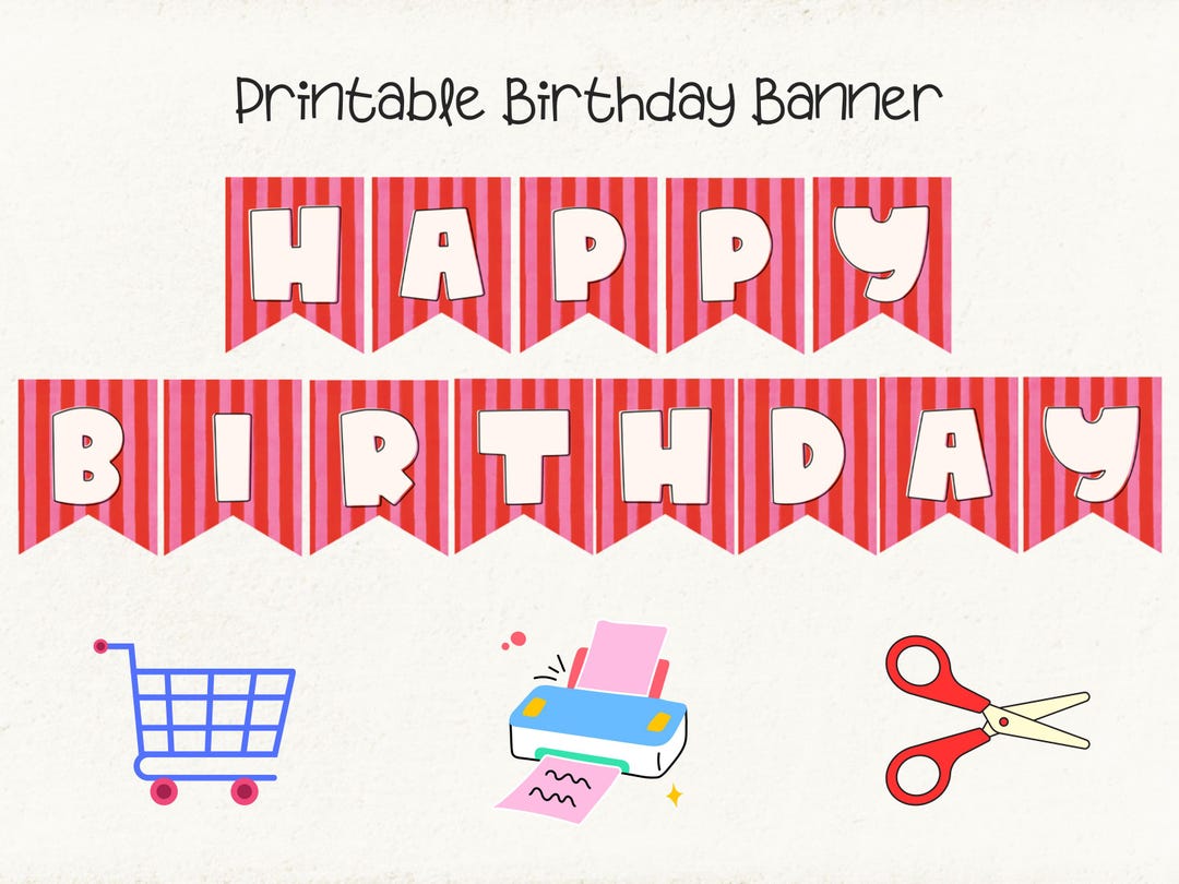 Printable Happy Birthday Banner: Party Decoration (PDF File) - Etsy