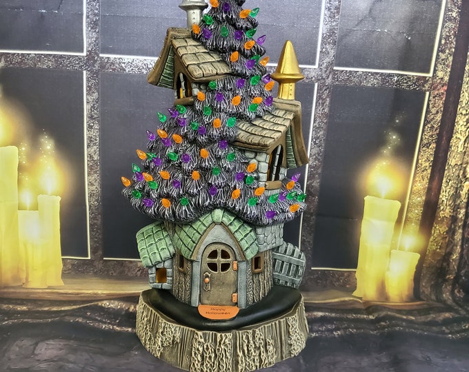 Lighted Ceramic Halloween Tree House - Etsy