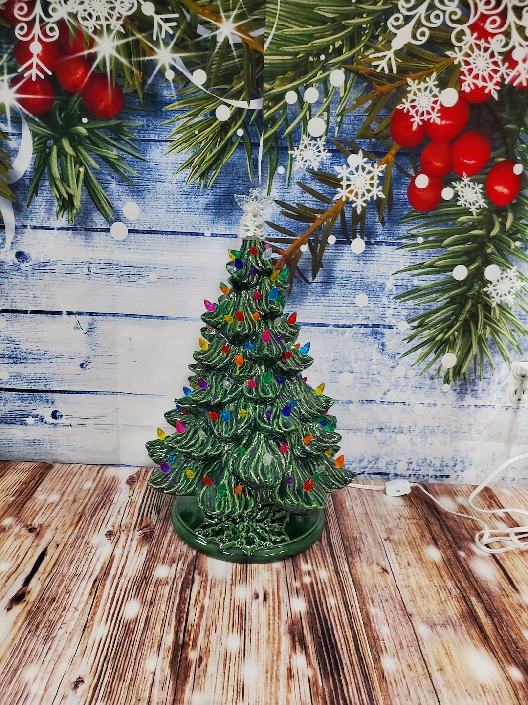 Ceramic Christmas Tree 17 Nowell, Green Glaze Angel Topper - Etsy