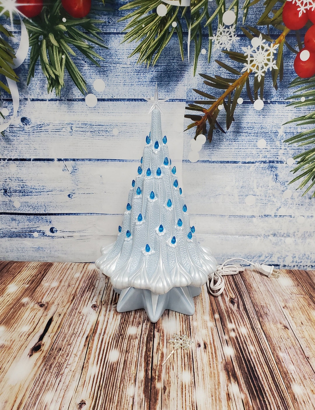 Ceramic Christmas Tree Lighted Modern Style Blue - Etsy