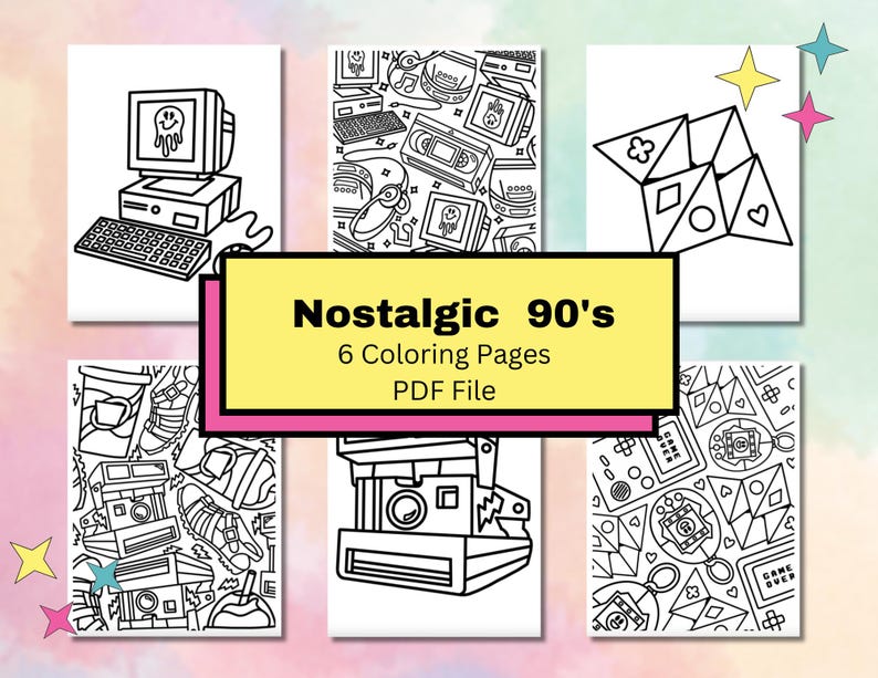 Nostalgic 90's Coloring Pages for Adults and Kids: Printable, Bold and ...