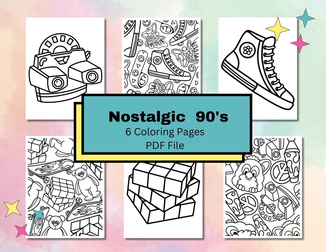 Nostalgic 90's Coloring Pages for Adults and Kids: Printable, Bold and ...