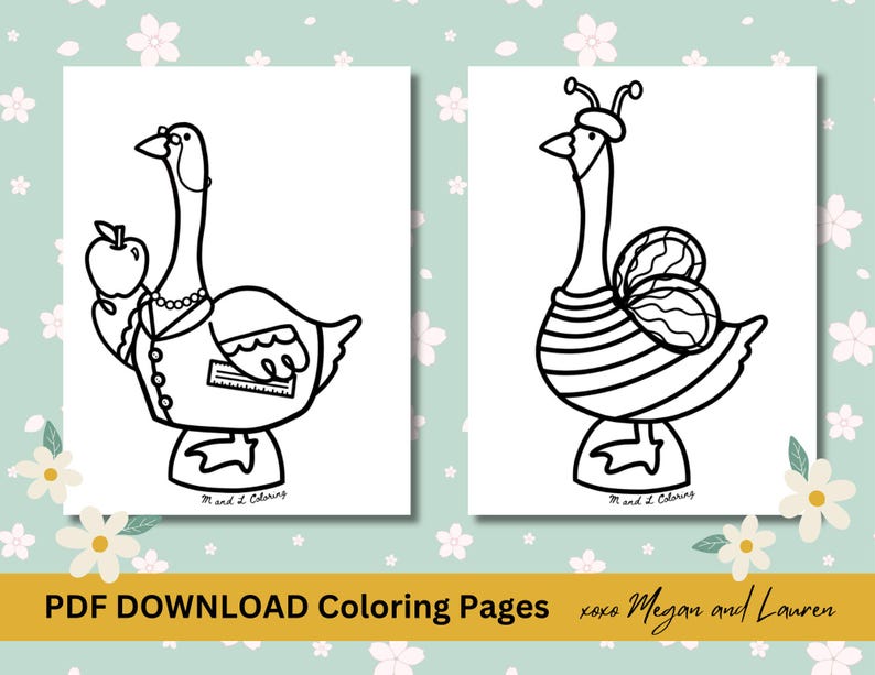 Porch Goose Coloring Pages: Silly Goose Designs, 6-pack (digital ...
