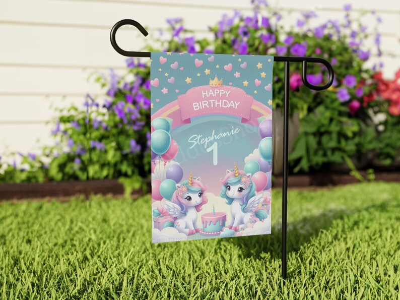 Personalized Kids Unicorn Theme Birthday Garden Banner, Happy Birthday ...