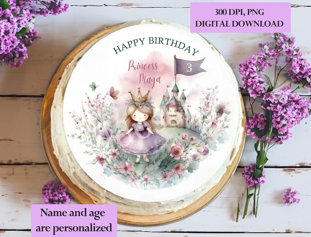 Princess Edible Cake Topper, Digital File, Personalized Birthday Cake ...