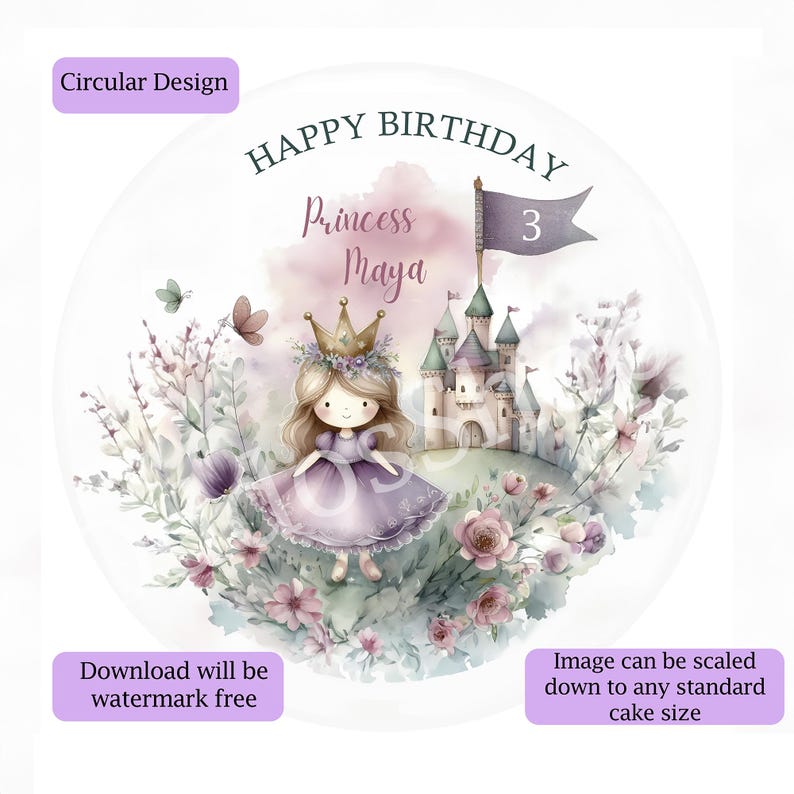 Princess Edible Cake Topper, Digital File, Personalized Birthday Cake ...