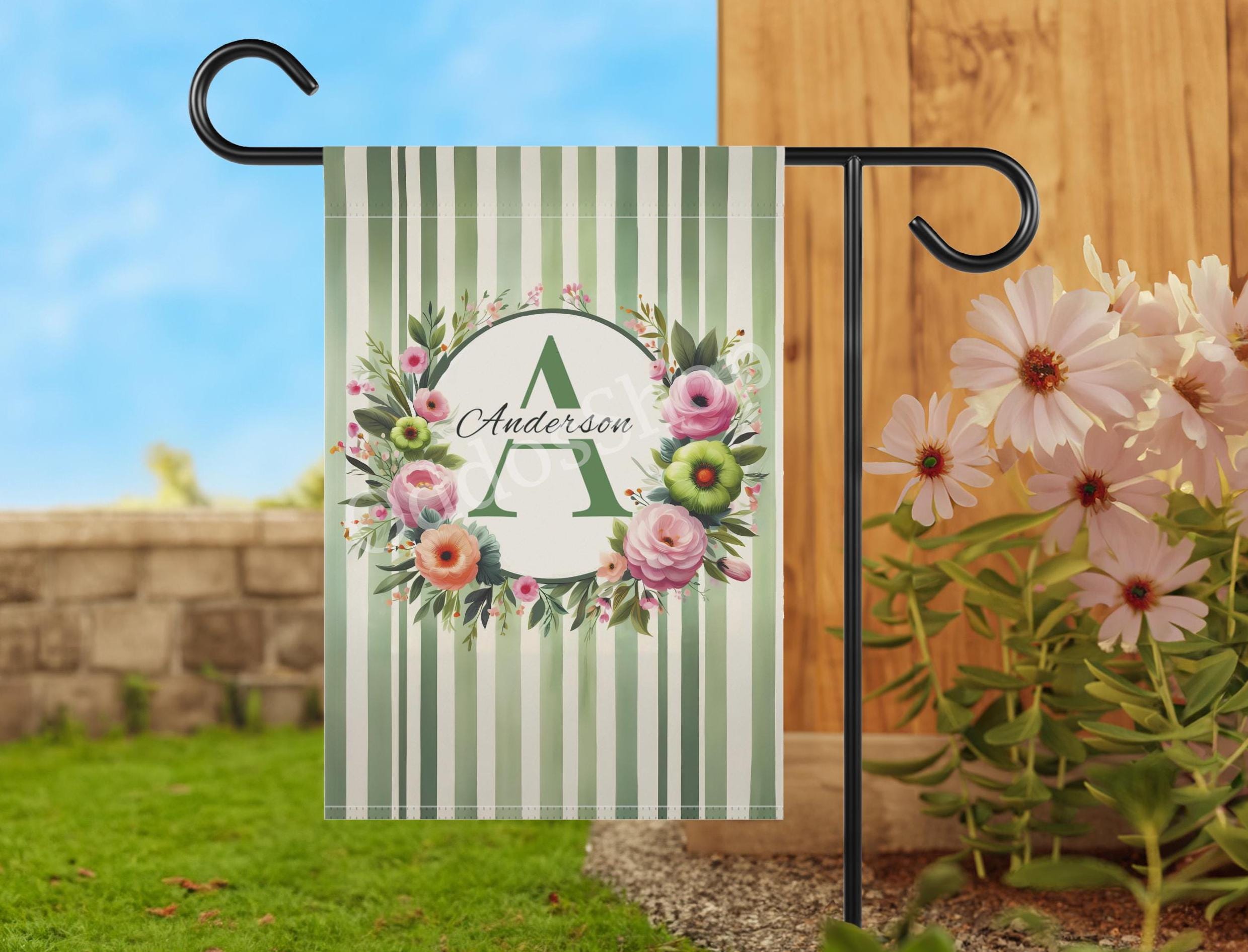 Personalized Family Name Garden Flag, Floral Design, Outdoor Decor ...