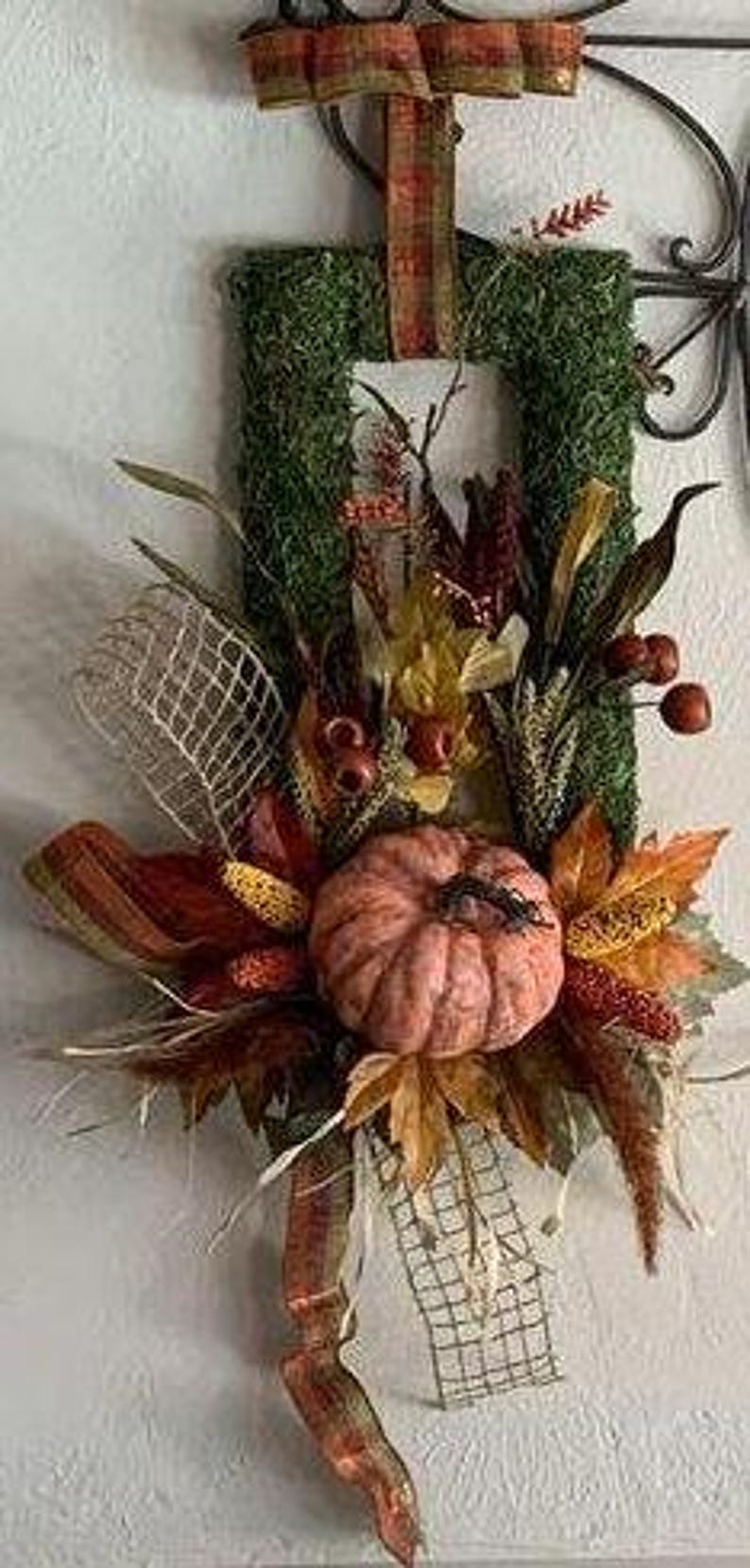 Fall Pumpkin Wreath With Moss Covered Frame - Etsy