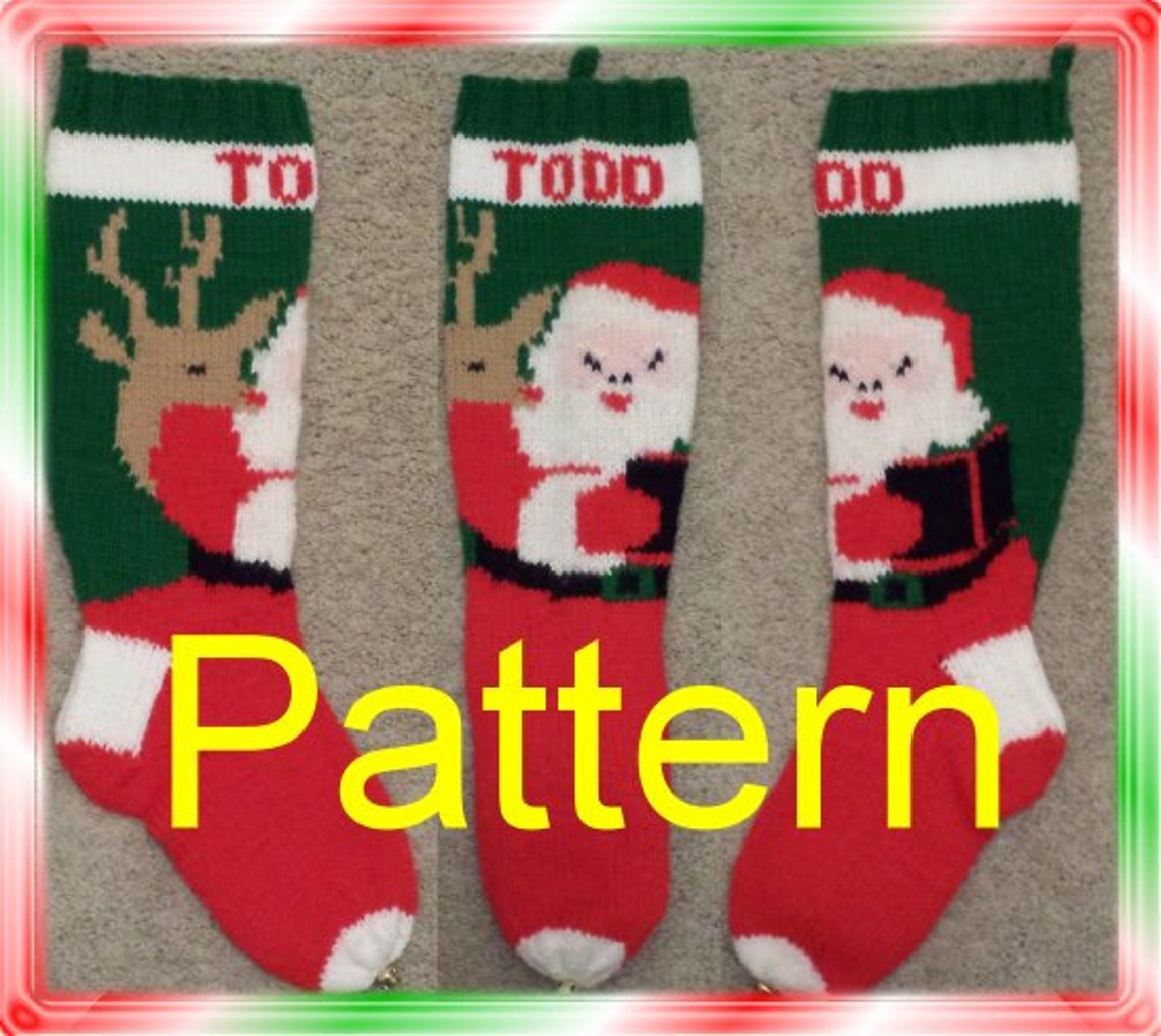 Santa and Reindeer Knit Christmas Stocking Pattern - Etsy