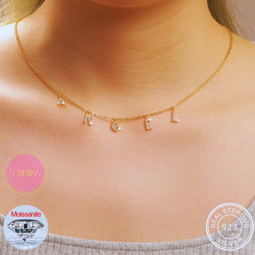Custom Moissanite Letters Necklace Silver Gold or Rhodium Plated - Etsy