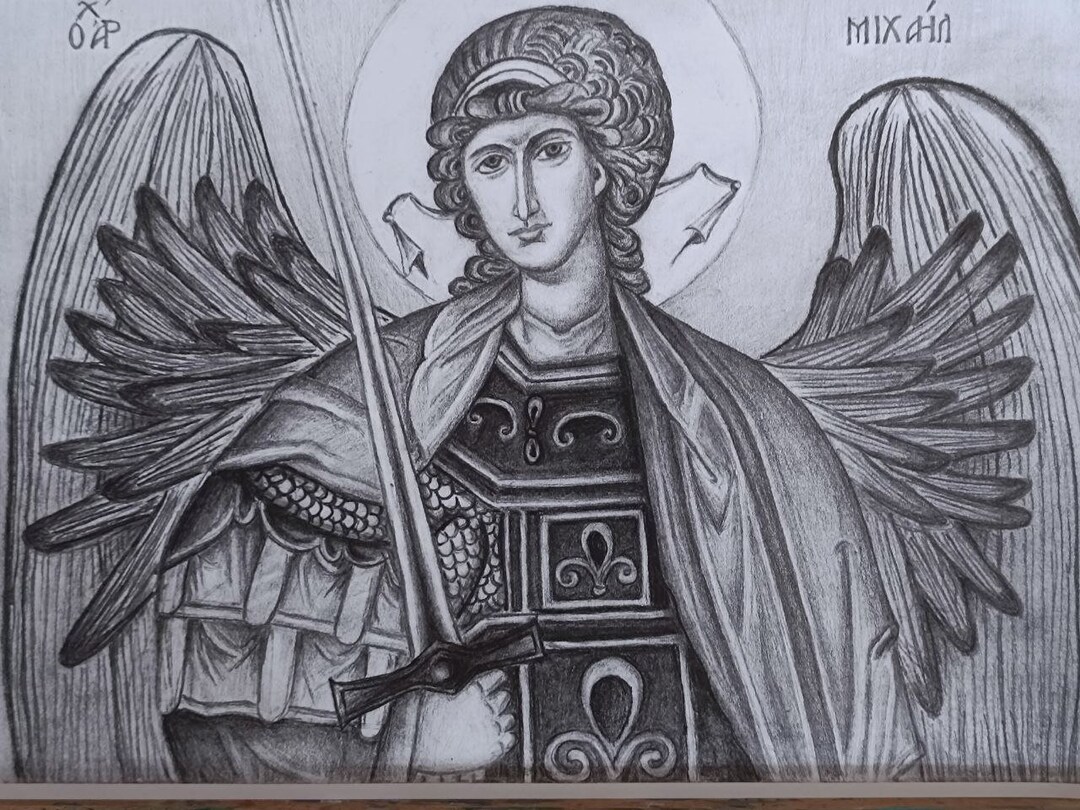 Archangel Michail, Angel, Orthodox, Handmade, Graphic, Print on Poster ...