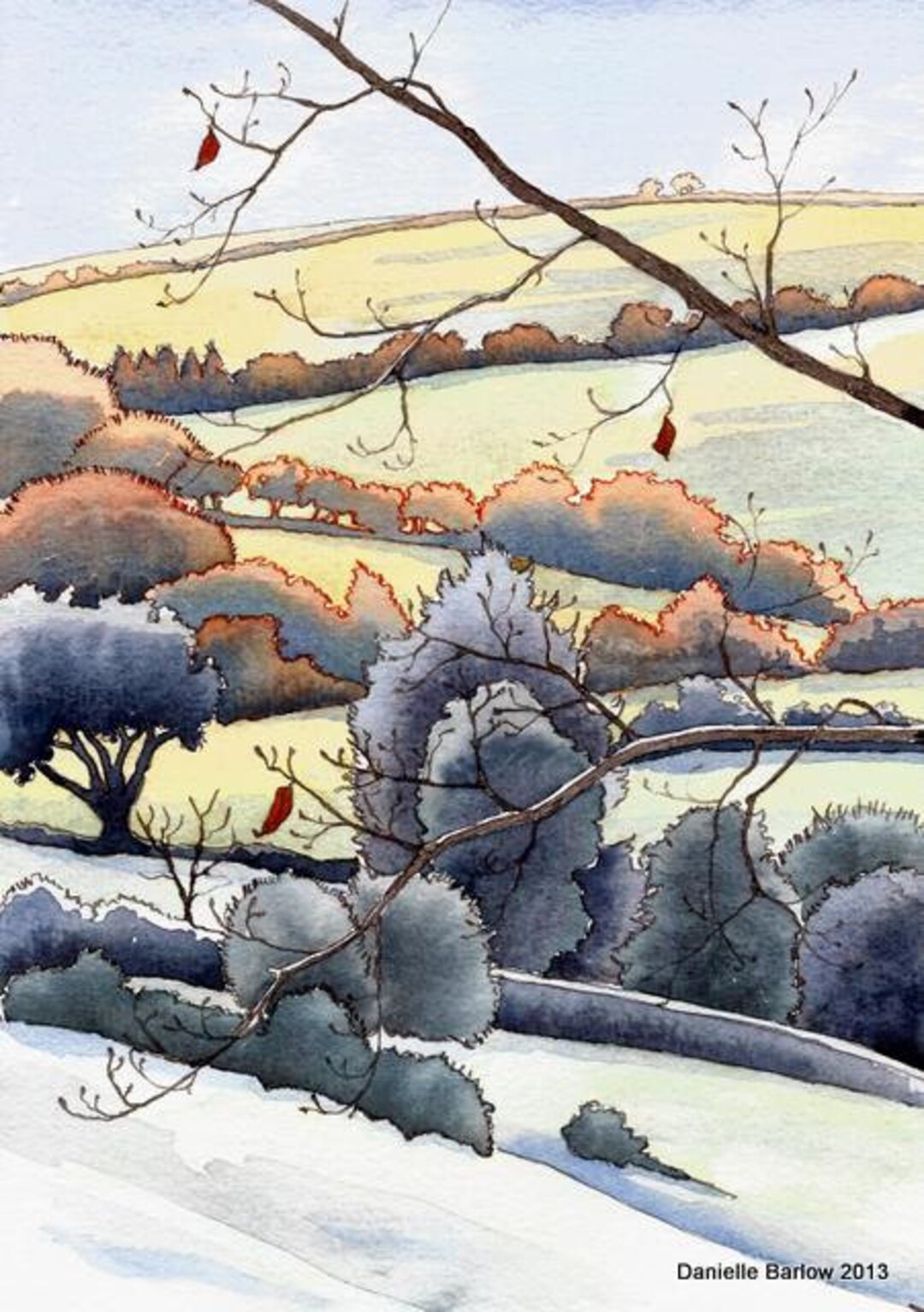 Archival Print of Winter Landscape 'midwinter Fire' by Danielle Barlow ...
