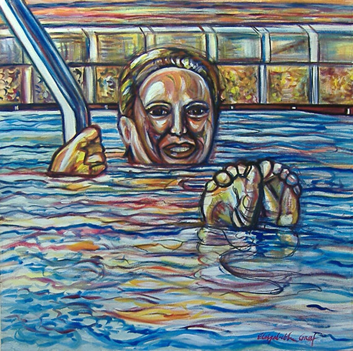 Lady in the Pool -- 24 X 24 Inch ORIGINAL OIL PAINTING by Elizabeth ...