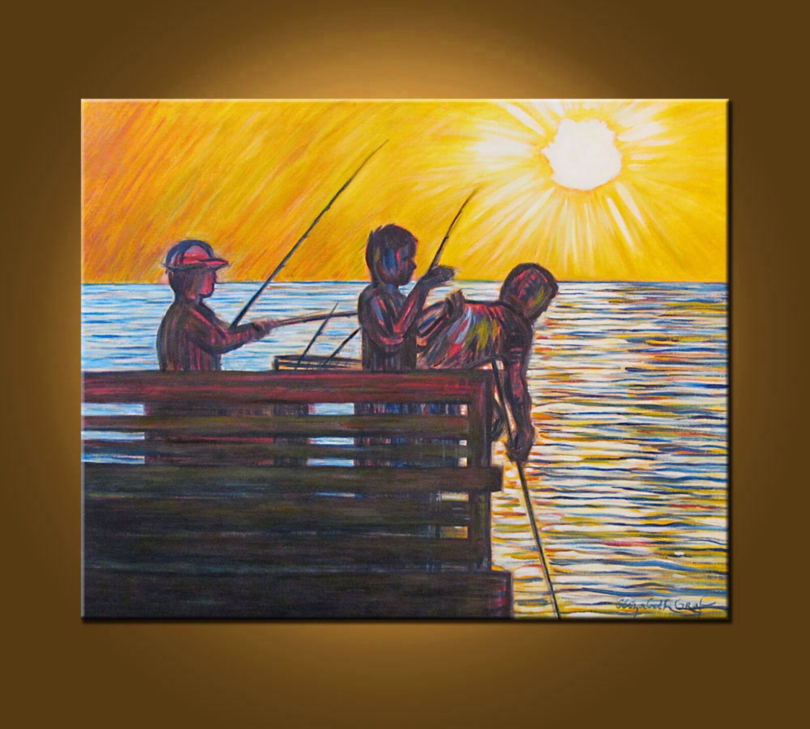 Fishing on the Pier -- 24 X 30 Inch Original Oil Painting by Elizabeth ...