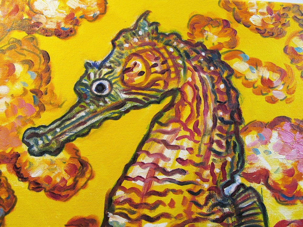 Art Painting Floating Seahorse in a Warm Sea 18 X 24 - Etsy