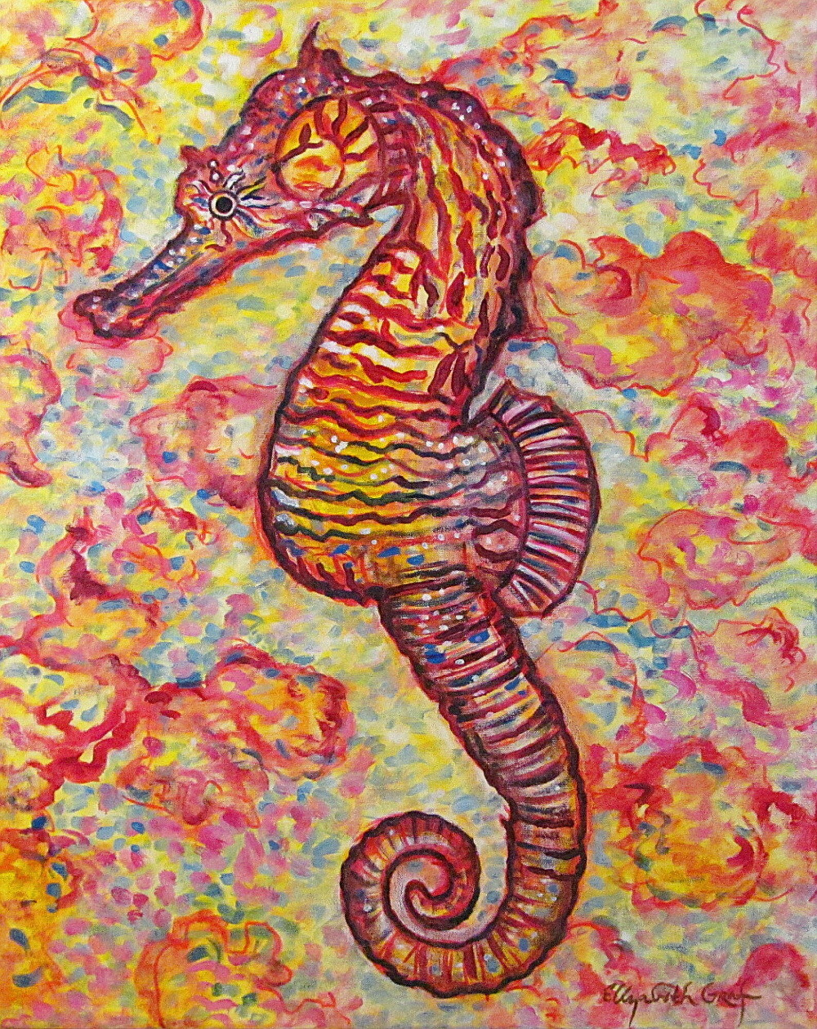 Seahorse in a Warm Sea -- 24 X 30 Inch Original Oil Painting by ...