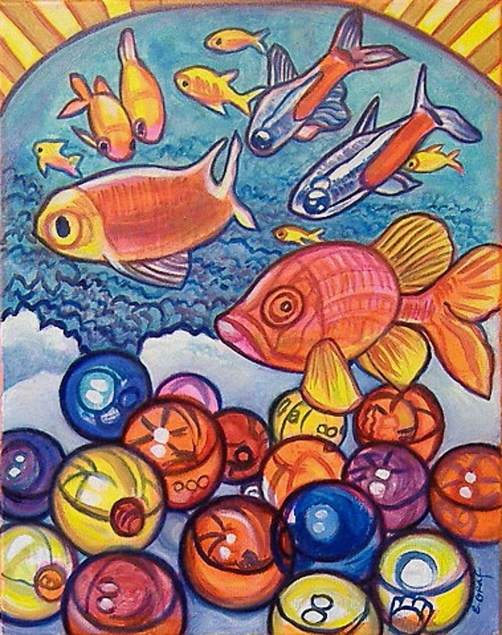 Art Painting Canvas Artwork -- Swim in My Sea -- 16 X 20 Inch Original ...