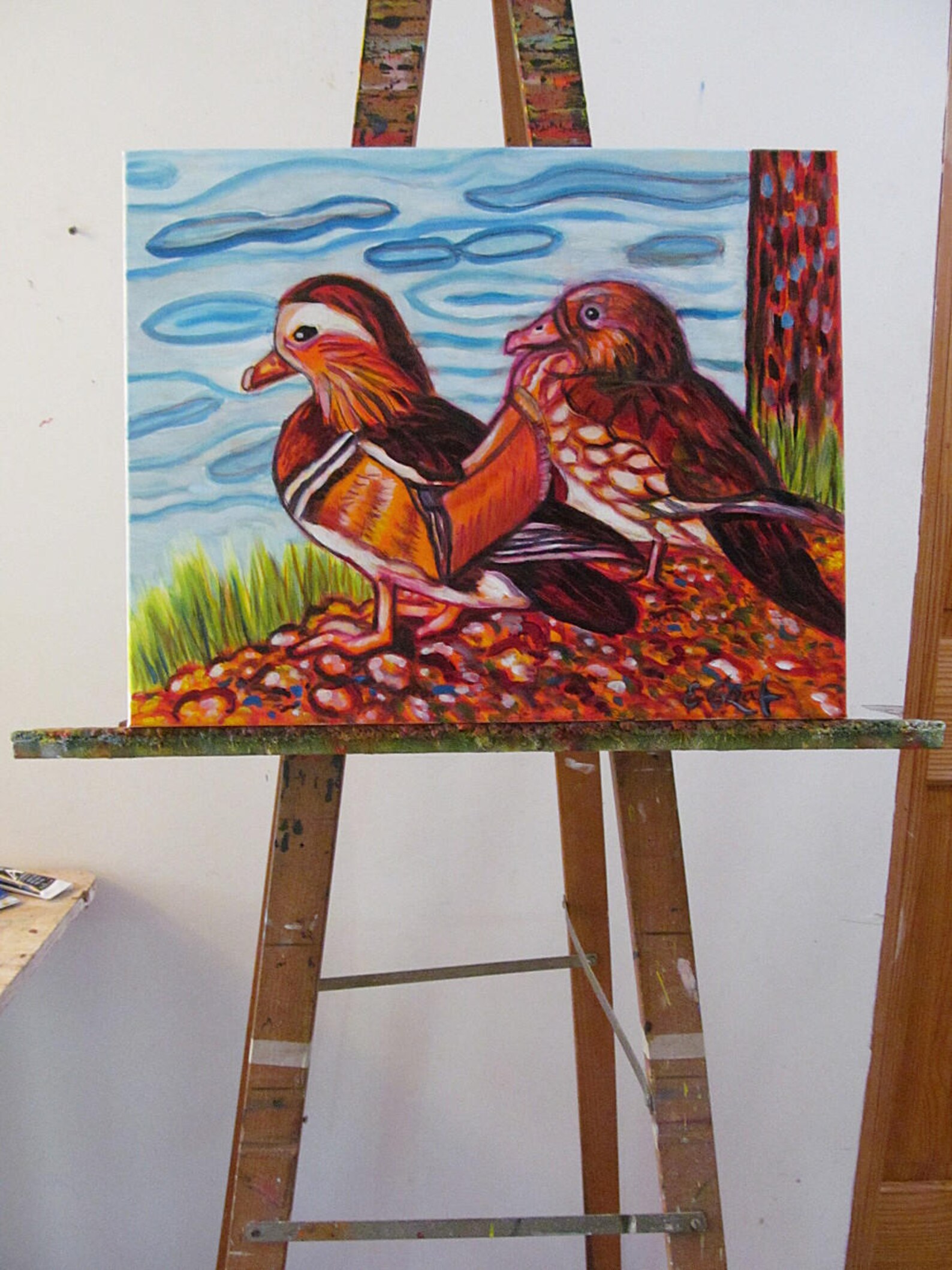 Mandarin Ducks 16 X 20 Inch Original Oil Painting by Elizabeth Graf Art ...
