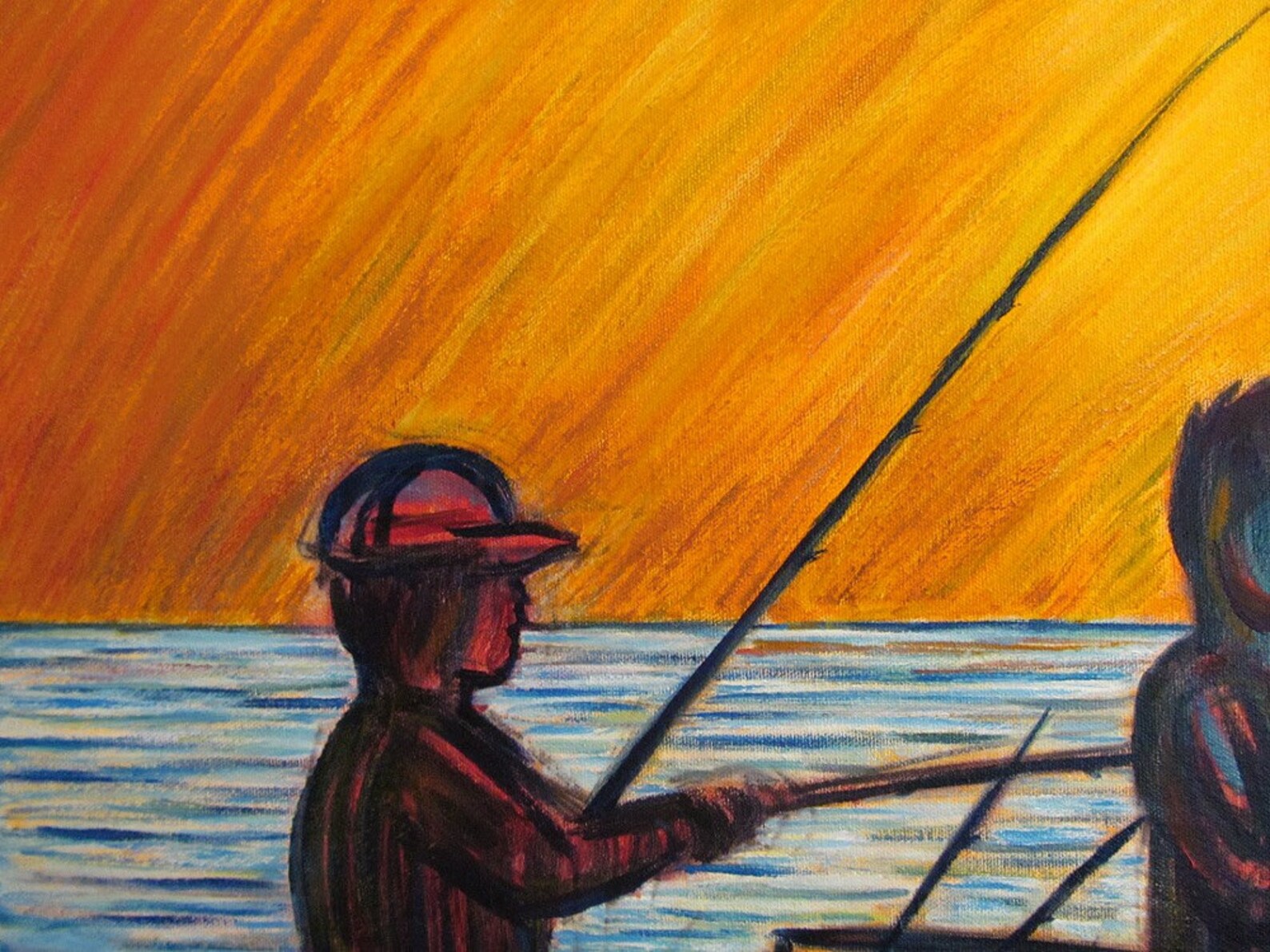 Fishing on the Pier -- 24 X 30 Inch Original Oil Painting by Elizabeth ...