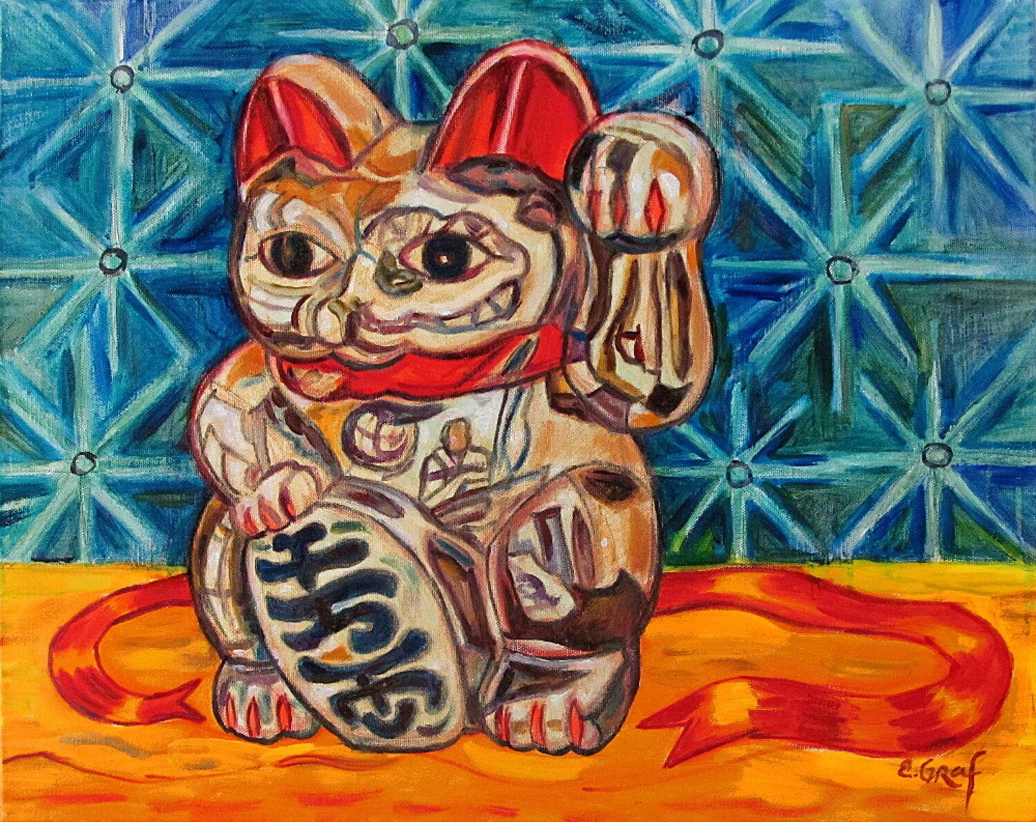 Maneki Neko -- 16 X 20 Inch Original Oil Painting by Elizabeth Graf ...