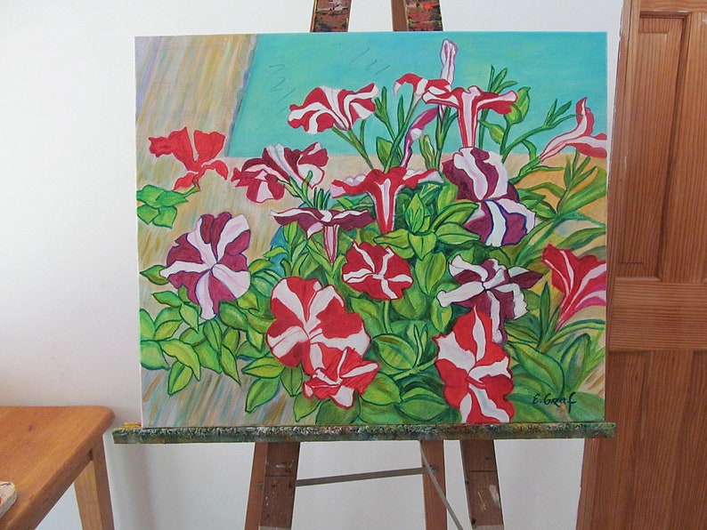 Pool Petunias 20 X 24 Inch Original Oil Painting by Elizabeth Graf Art ...
