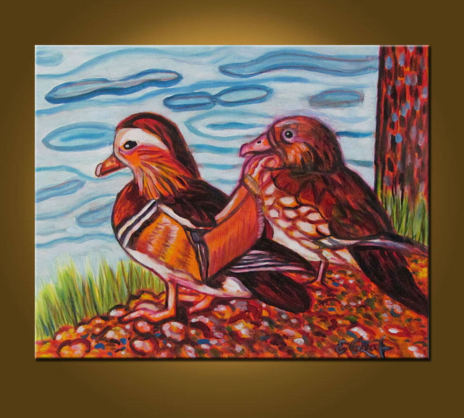 Mandarin Ducks 16 X 20 Inch Original Oil Painting by Elizabeth Graf Art ...