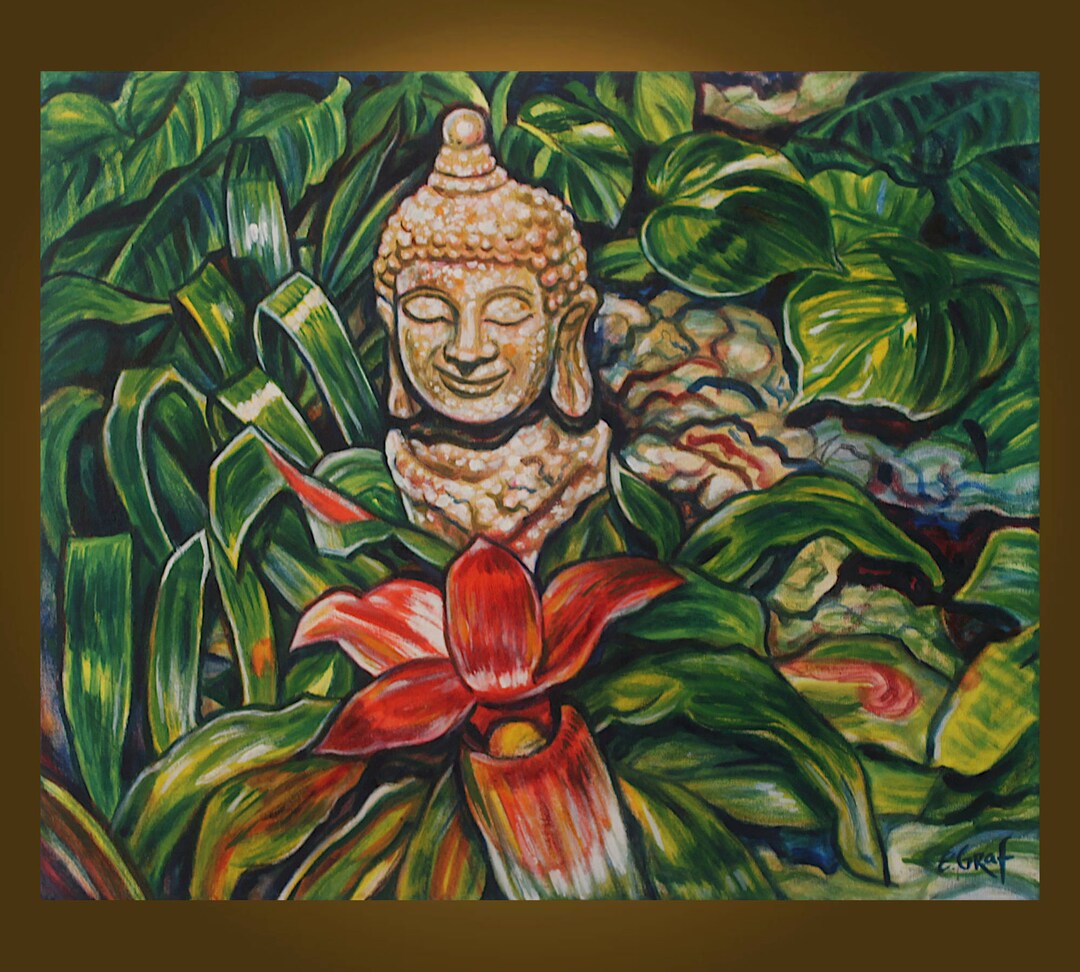 Buddha and Bromeliad -- 20 X 24 Inch Original Oil Painting by Elizabeth ...