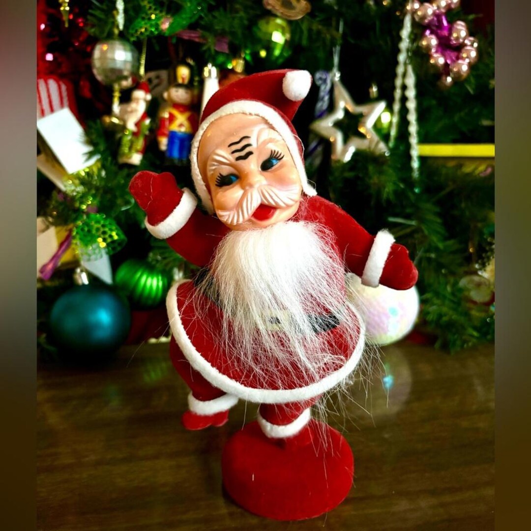 Vintage Flocked MCM Dancing Santa 8 Tall - Etsy