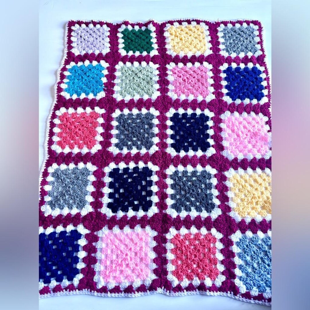 Vintage Multicolor Granny Square Blanket - Etsy