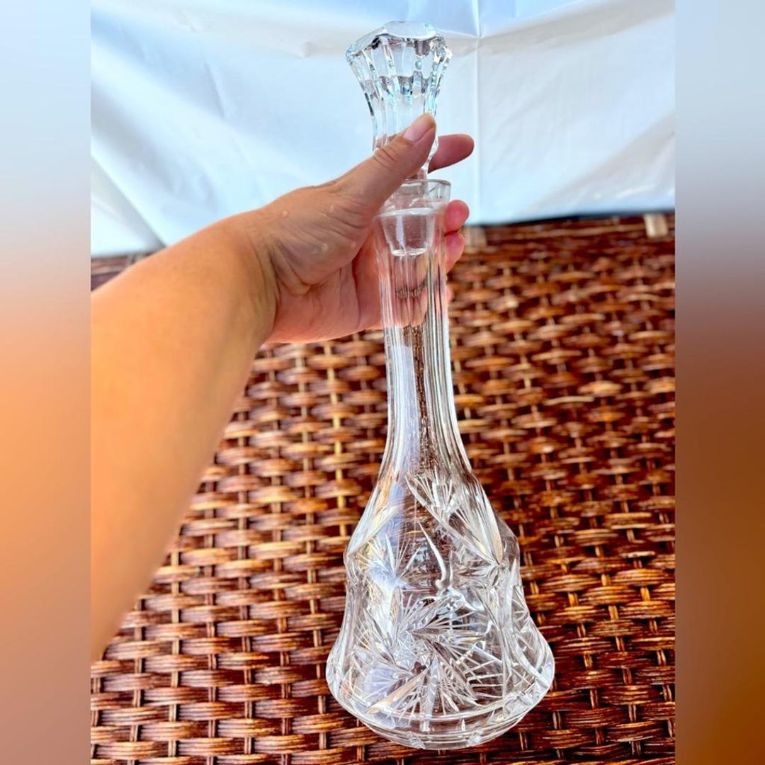 Vintage Cut Glass Pinwheel Decanter With Stopper | Crystal Carafe - Etsy