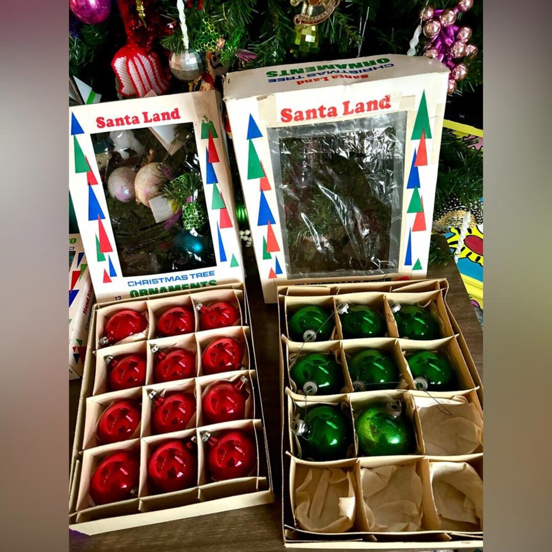 2 Boxes of Vintage Glass Santa Land Ornaments - Etsy