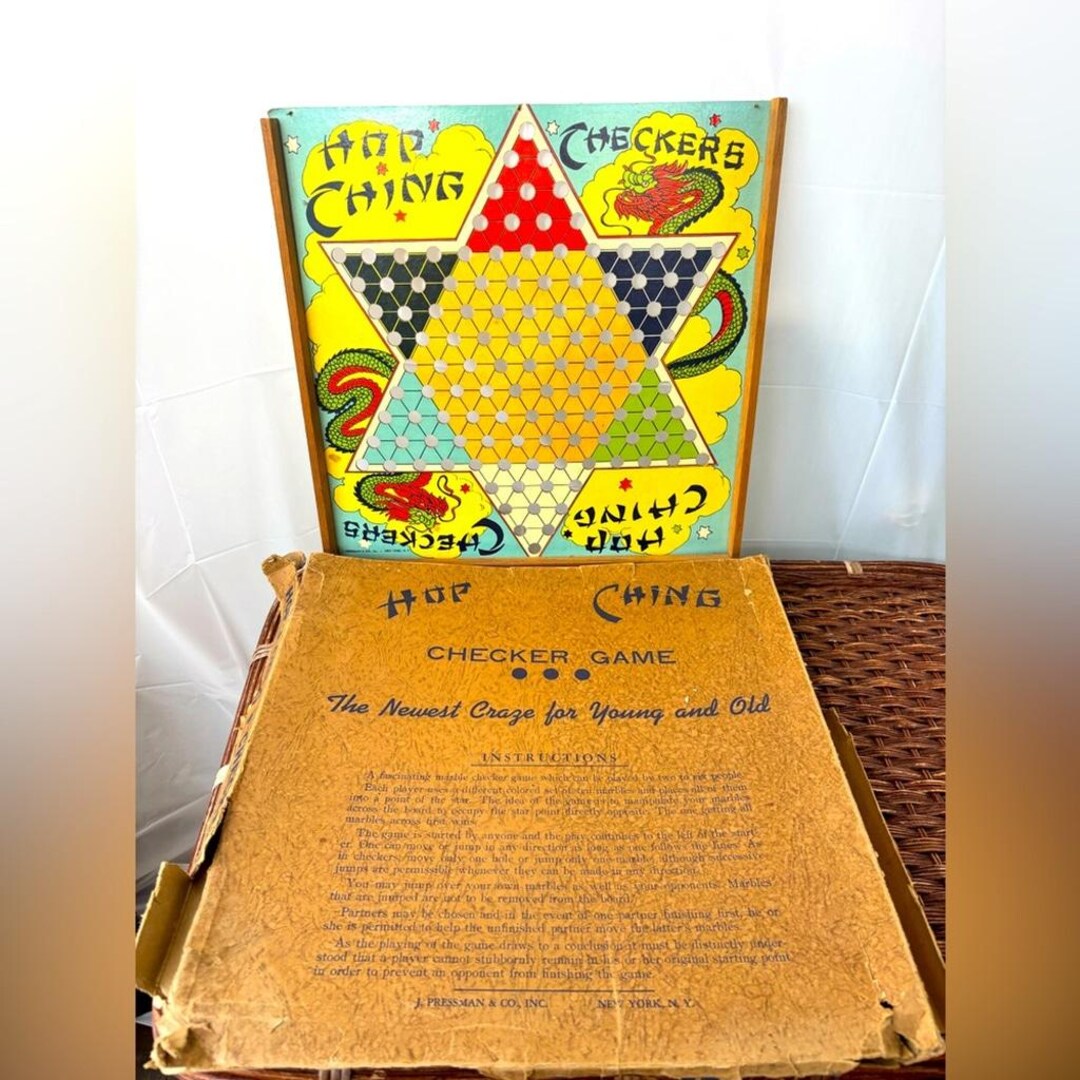 Vintage Hop Ching Checkers J Pressman & Co Dragon Art Board Game 1940s ...
