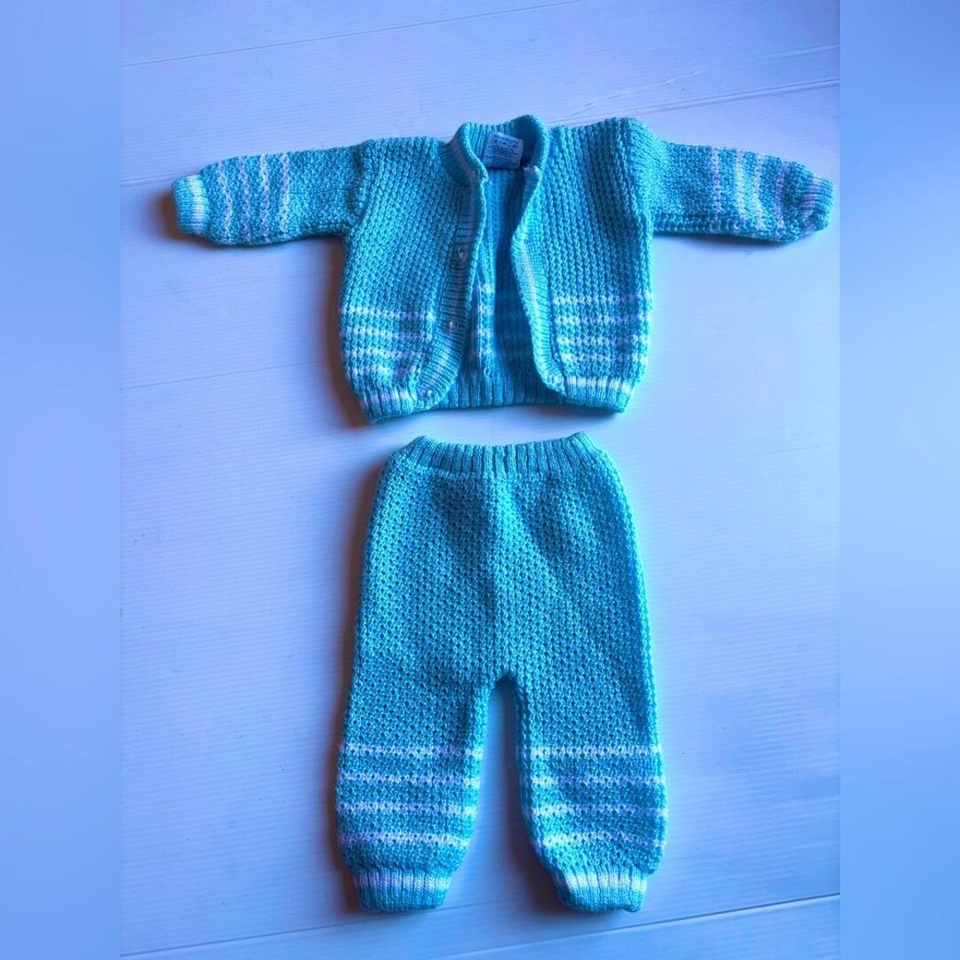 Vintage Creation Yazmin Blue and White Knitted Two-piece Set - Etsy