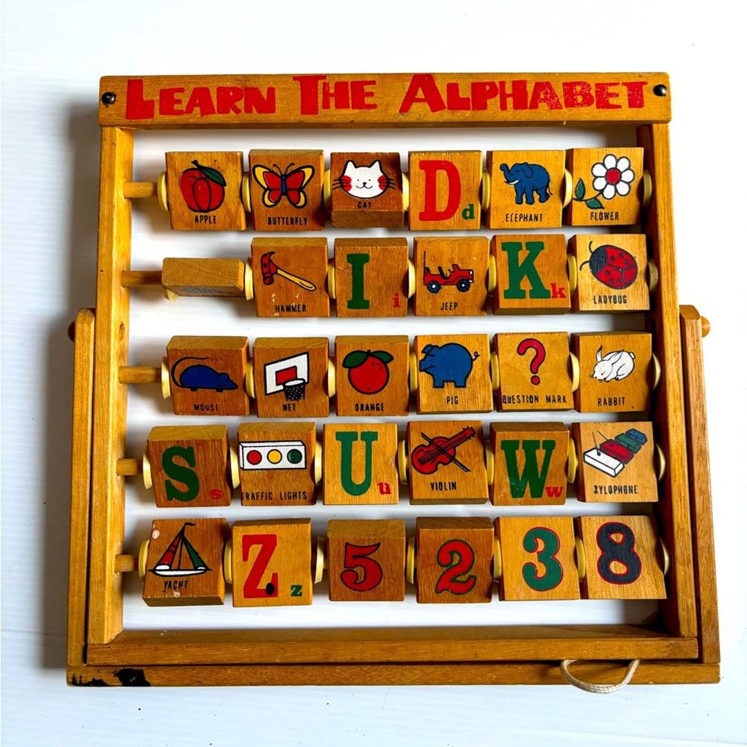 Vintage Wooden Turn 'n Learn Alphabet and Numbers - Etsy