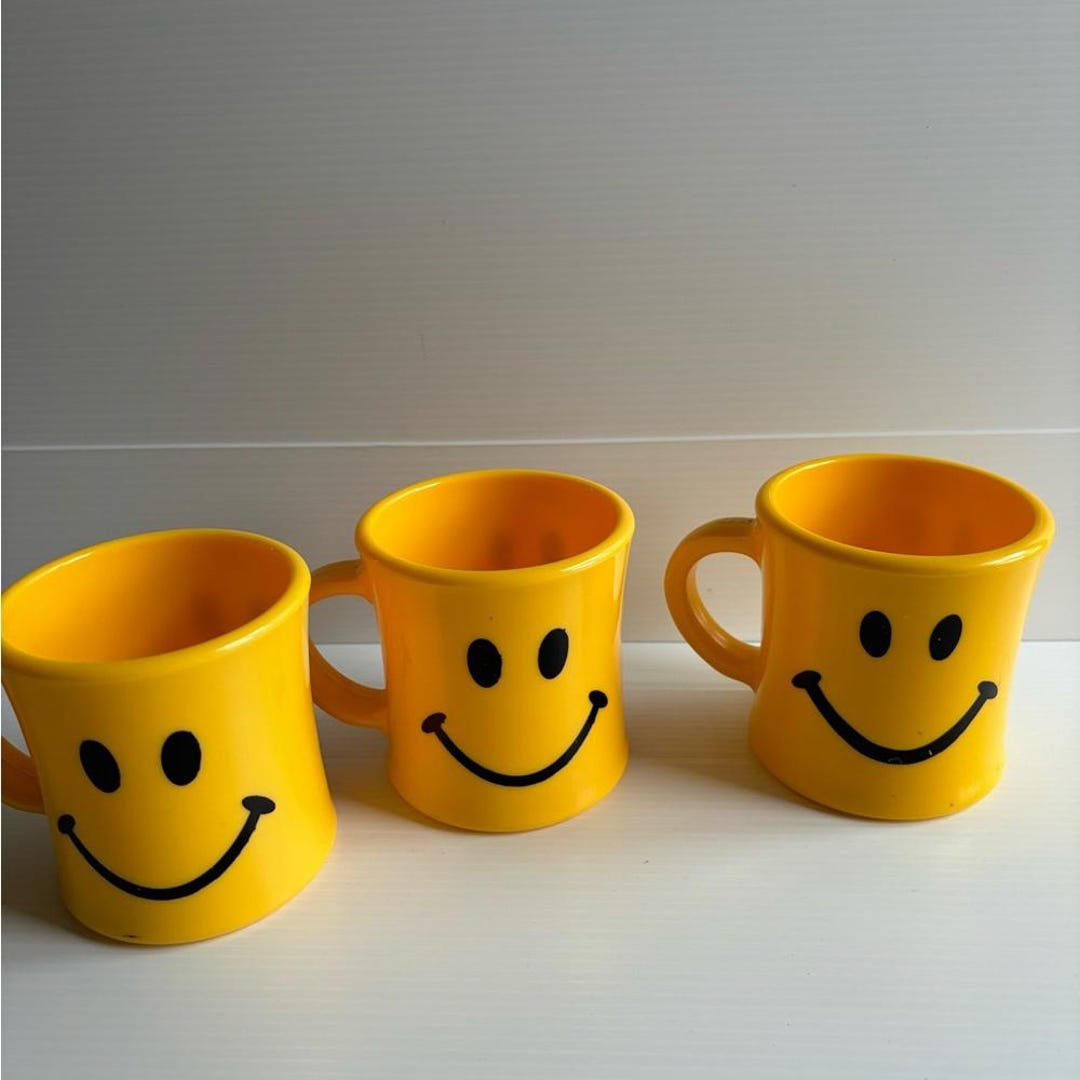 Set of Three Vintage Hard Plastic Smiley Mugs - Etsy