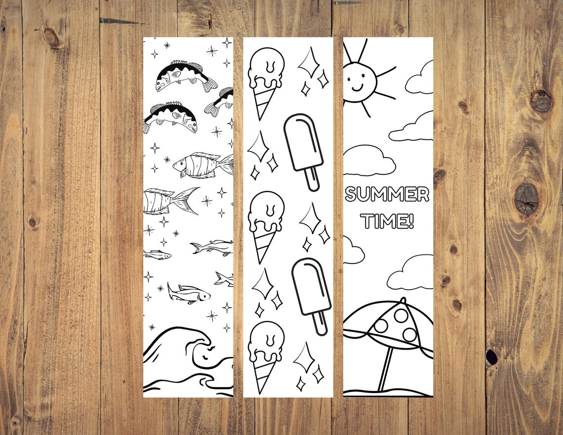 Colorable Summer Bookmarks Set - Printable Digital Downloads (2 X 8 ...