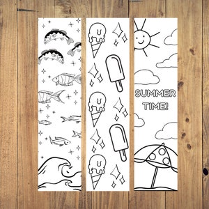 Colorable Summer Bookmarks Set Printable Digital Downloads 2 X 8 Inches ...