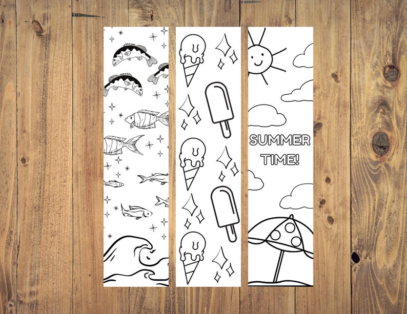 Colorable Summer Bookmarks Set - Printable Digital Downloads (2 X 8 ...