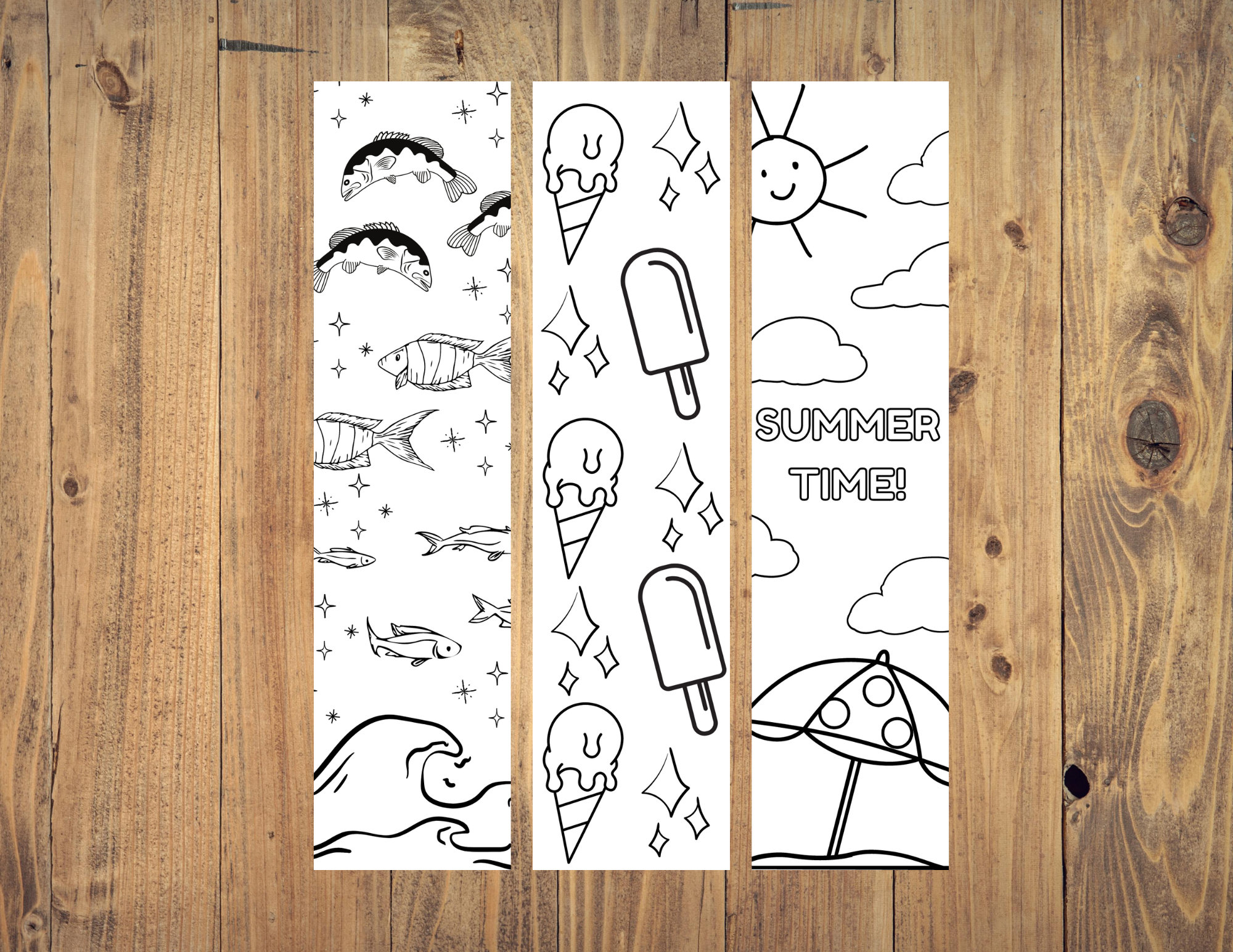 Colorable Summer Bookmarks Set - Printable Digital Downloads (2 X 8 ...