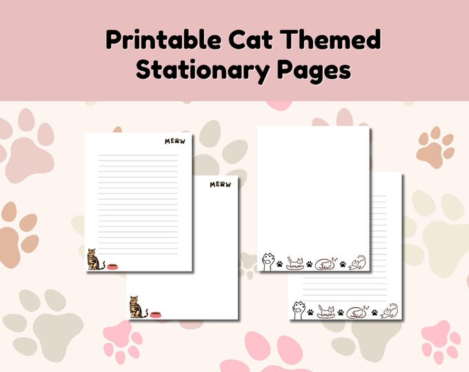 Cute Kawaii Cat Stationery Printable PDF, Cat Lover Letter Writing ...