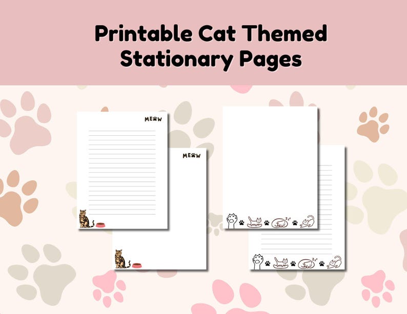 10 Printable Cat Stationery Note Pages – Cute Kawaii Cat Writing Paper ...