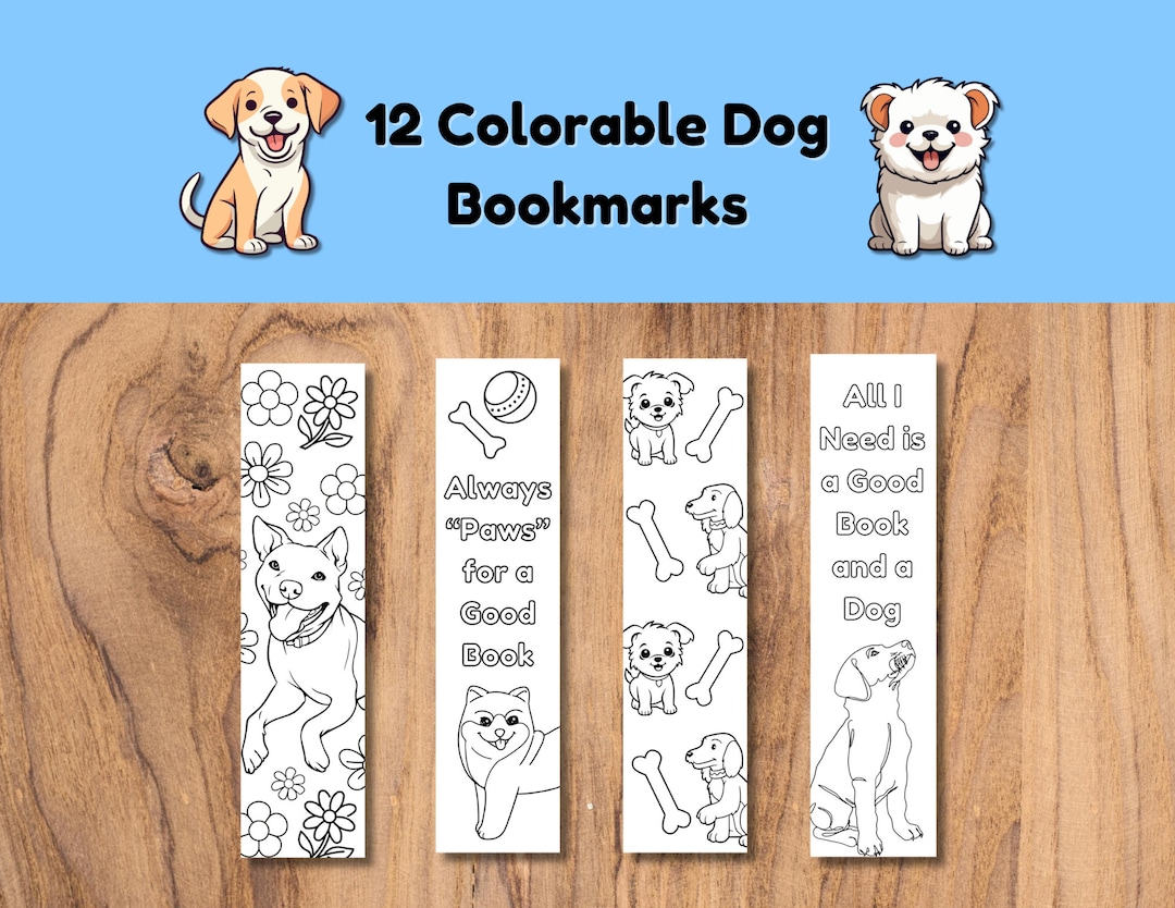 Colorable Dog Bookmarks | 2x8 Inch | Instant Download | Cute and Fun ...
