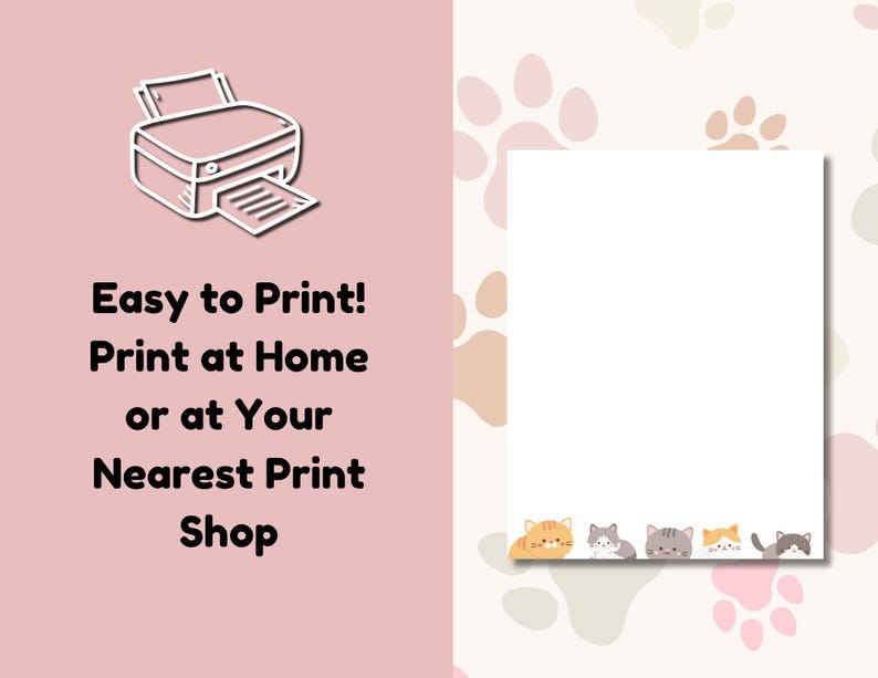10 Printable Cat Stationery Note Pages – Cute Kawaii Cat Writing Paper ...