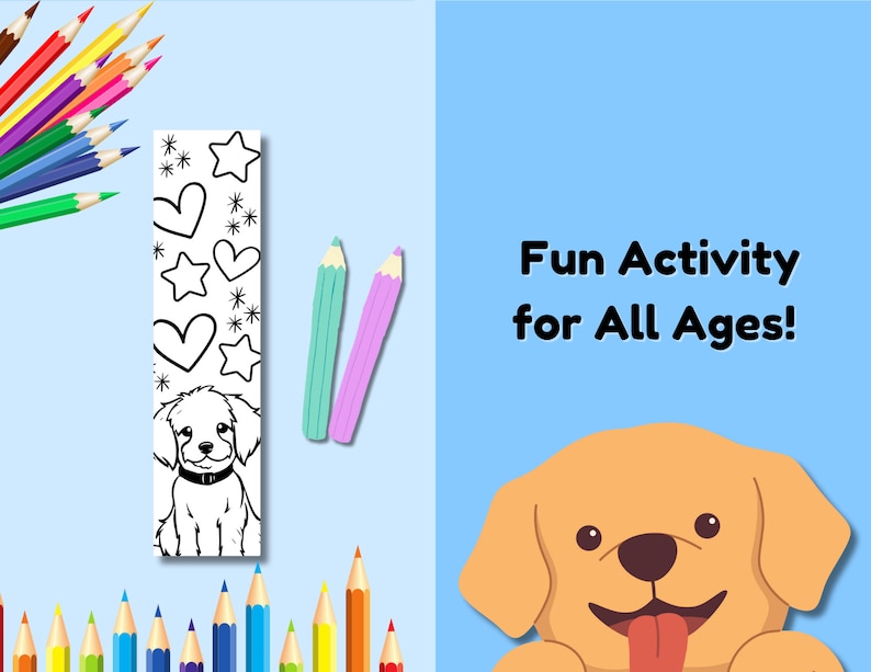 Colorable Dog Bookmarks | 2x8 Inch | Instant Download | Cute and Fun ...