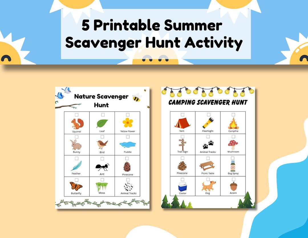 6 Printable Summer Scavenger Hunt Sheets – Outdoor, Nature, Beach ...