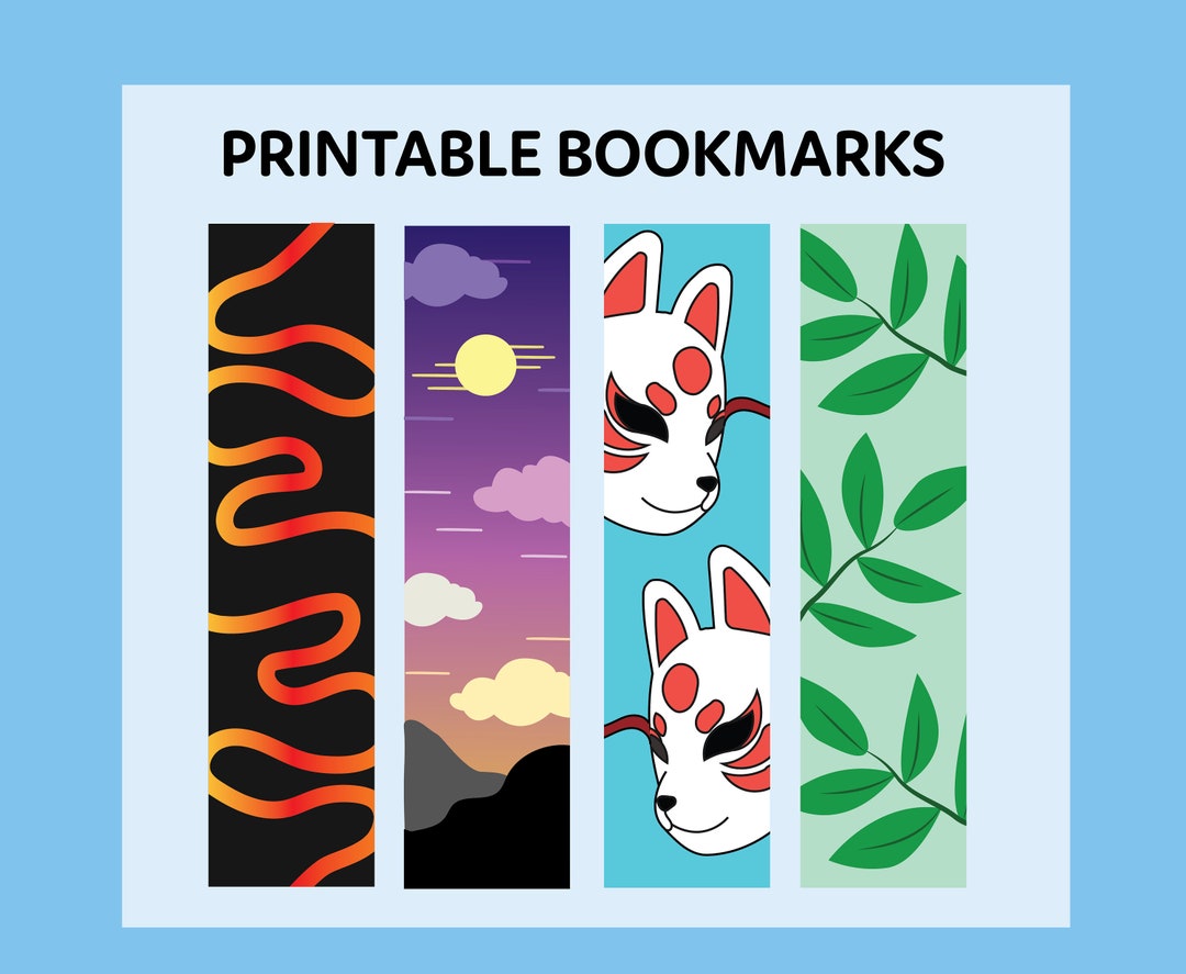 Set of 4 Printable Bookmarks Nature Anime Pattern - Etsy