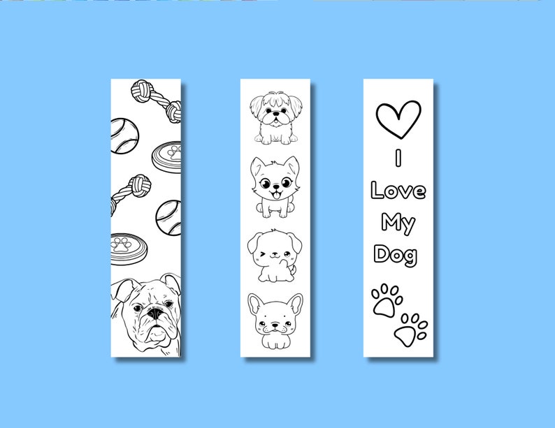 Colorable Dog Bookmarks | 2x8 Inch | Instant Download | Cute and Fun ...