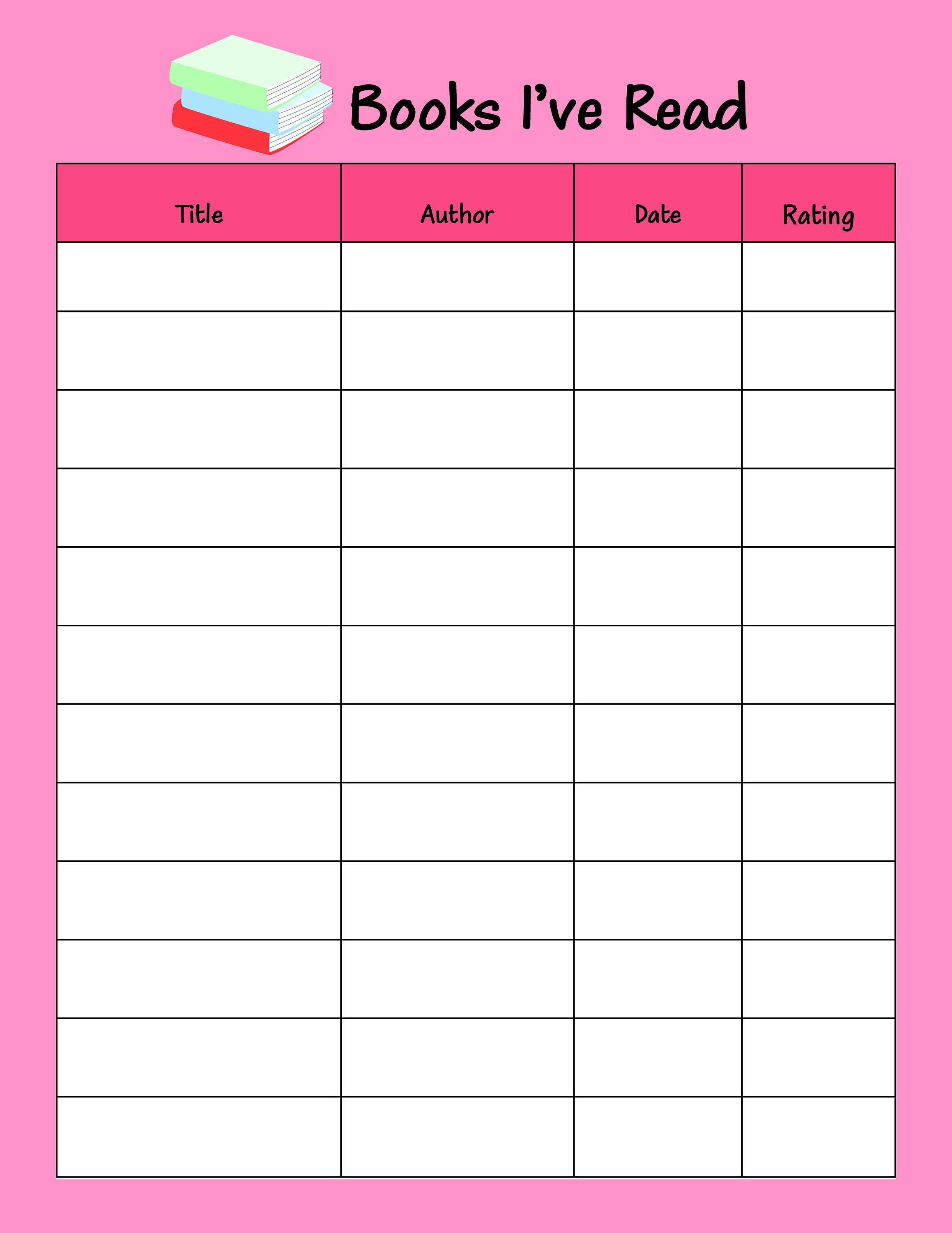 Reading Tracker Printable Sheets Books I've Read 8.5 X 11 Inches Set of ...