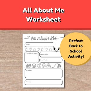 First Day of School Worksheet All About Me - Instant Download, Back to ...